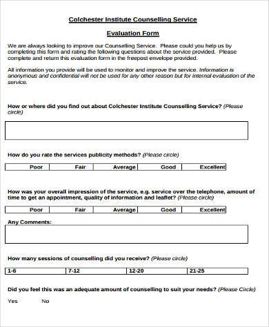 FREE 9+ Sample Counselling Evaluation Forms in PDF | MS Word