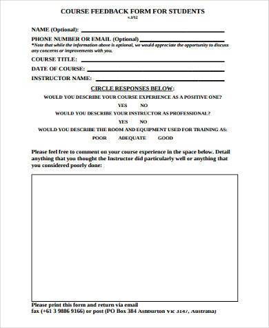 FREE 12+ Course Feedback Form Samples, PDF, MS Word, Google Docs