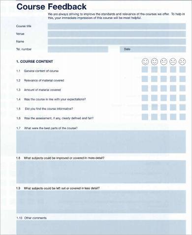 FREE 12+ Course Feedback Form Samples, PDF, MS Word, Google Docs