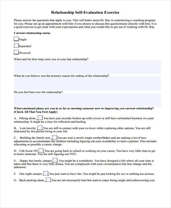 FREE 7+ Sample Relationship Evaluation Forms in PDF | MS Word