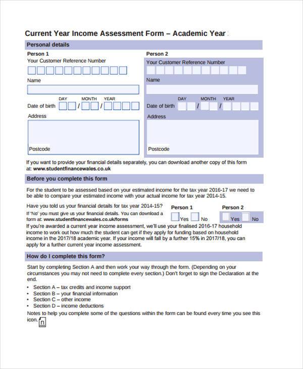 FREE 8+ Income Assessment Form Samples in PDF | MS Word