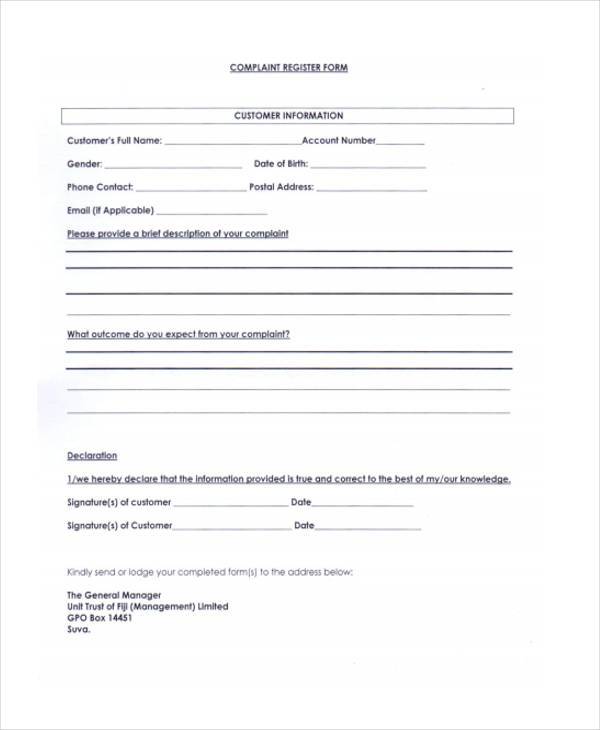 FREE 8+ Complaint Register Forms in PDF | MS Word