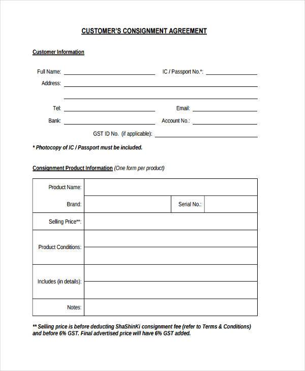 FREE 15 + Consignment Agreement Form Samples, PDF, MS Word, Google Docs