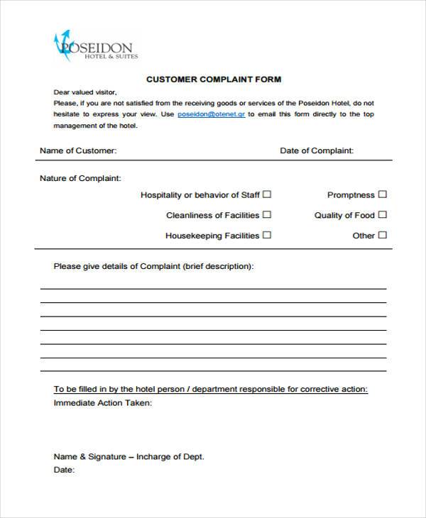 FREE 7+ Hotel Complaint Form Samples, PDF, MS Word, Google Docs