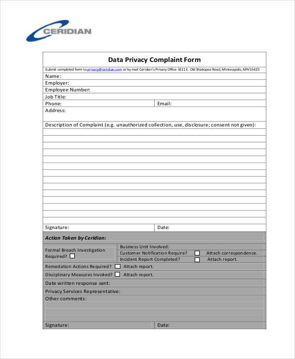 FREE 10+ Privacy Complaint Forms in PDF | MS Word