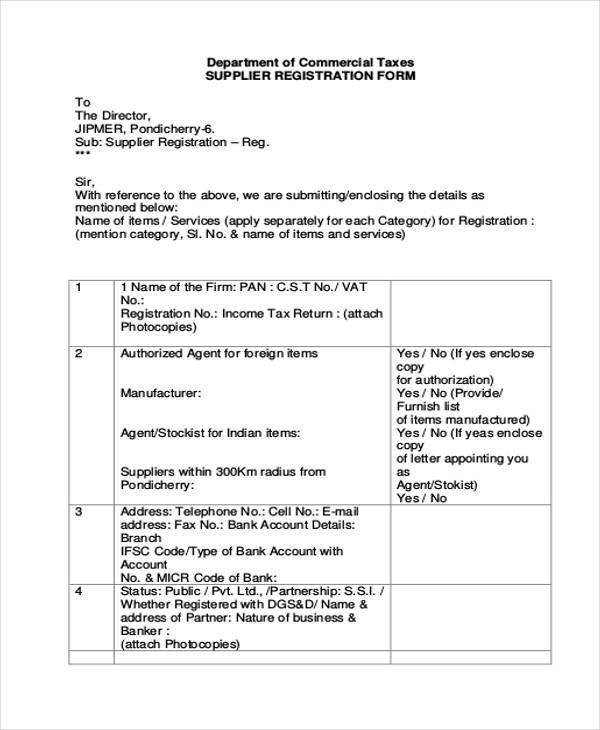FREE 14+ Supplier Registration Form Samples, PDF, MS Word, Google Docs