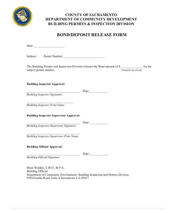 FREE 13+ Bond Release Form Samples, PDF, MS Word, Google Docs