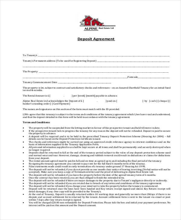 FREE 7+ Sample Deposit Contract Forms in PDF | MS Word