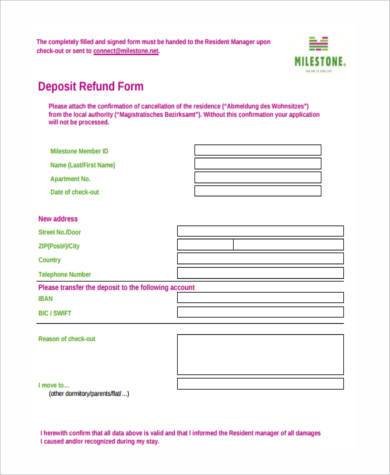 FREE 12+ Deposit Refund Form Samples, PDF, MS Word, Google Docs