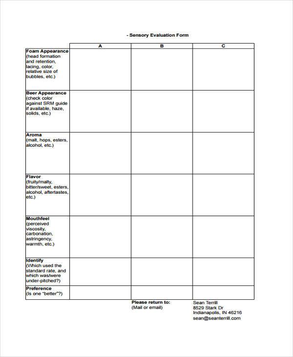 FREE 12+ Sensory Evaluation Form Samples, PDF, MS Word, Google Docs