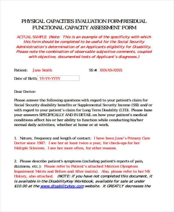 FREE 8+ Sample Functional Capacity Evaluation Forms in PDF | MS Word