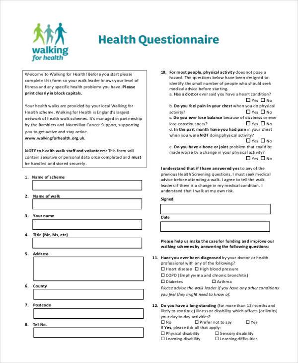 FREE 8+ Sample Disability Questionnaire Forms in PDF | MS Word