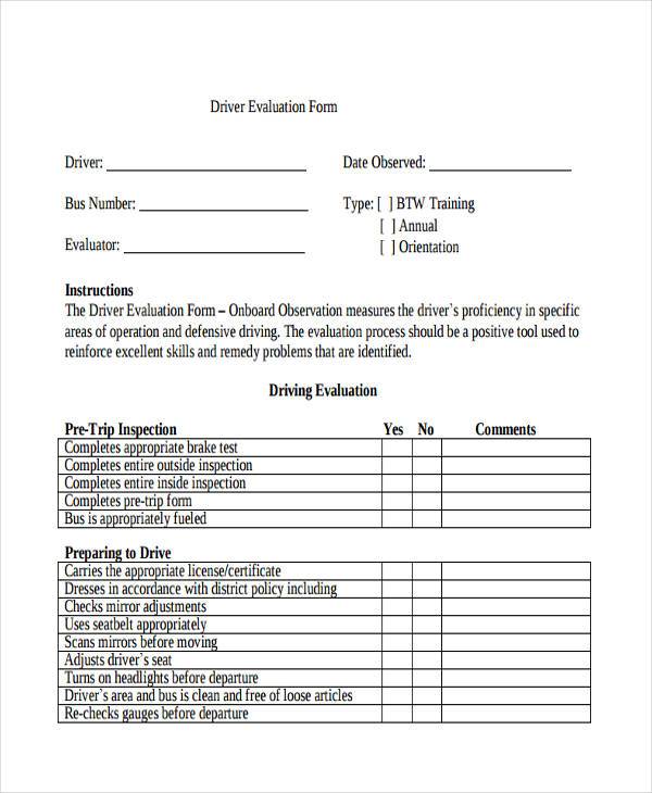 FREE 13+ Driver Evaluation Form Samples, PDF, MS Word, Google Docs