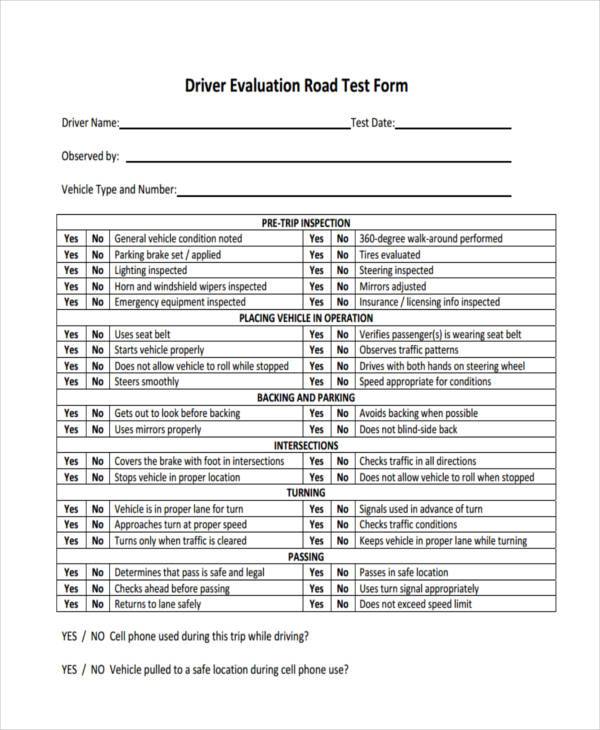 FREE 13+ Driver Evaluation Form Samples, PDF, MS Word, Google Docs