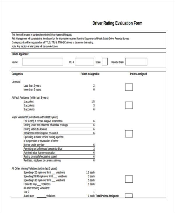 FREE 13+ Driver Evaluation Form Samples, PDF, MS Word, Google Docs