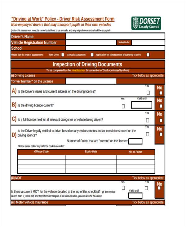 FREE 8+ Driver Assessment Forms in PDF | MS Word