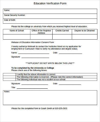 FREE 8+ Sample Education Verification Forms in PDF | MS Word