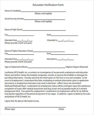 FREE 8+ Sample Education Verification Forms in PDF | MS Word