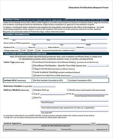FREE 8+ Sample Education Verification Forms in PDF | MS Word