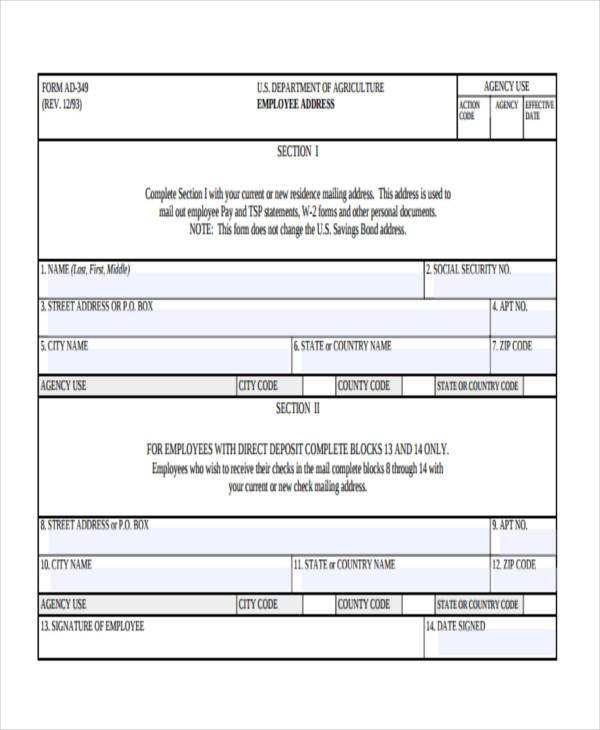 FREE 11+ Employee Address Form Samples, PDF, MS Word, Google Docs