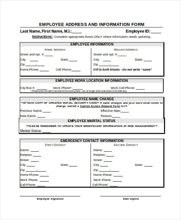 FREE 11+ Employee Address Form Samples, PDF, MS Word, Google Docs