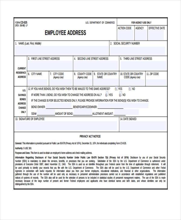 FREE 11+ Employee Address Form Samples, PDF, MS Word, Google Docs