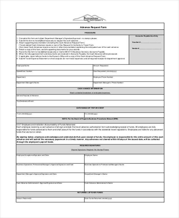 FREE 10+ Employee Advance Request Form Samples, PDF, MS Word, Google Docs
