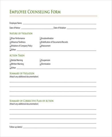 FREE 9+ Sample Employee Counseling Forms in MS Word | PDF