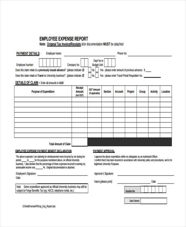 FREE 8+ Sample Employee Expense Forms in PDF | MS Word