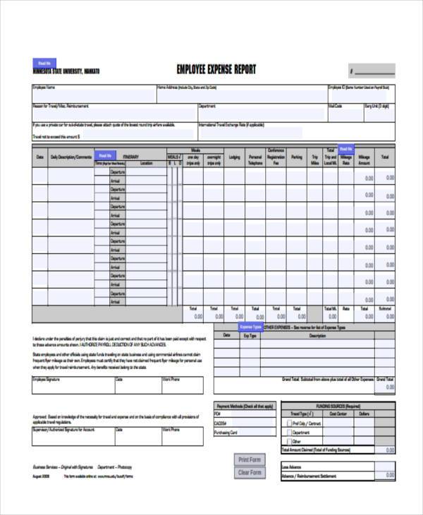 FREE 8+ Sample Employee Expense Forms in PDF | MS Word