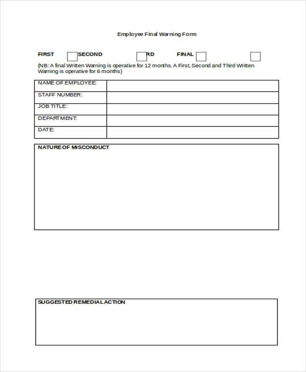 FREE 9+ Sample Employee Warning Forms in PDF | MS Word