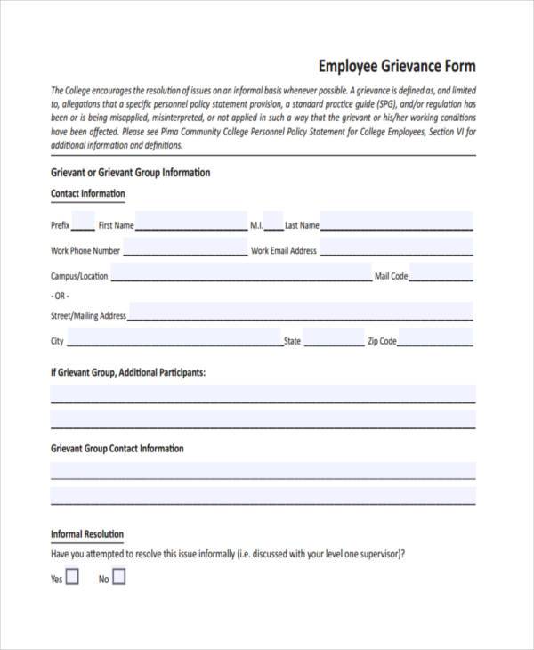 FREE 11+ Employee Grievance Form Samples, PDF, MS Word, Google Docs