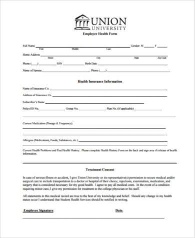 FREE 9+ Sample Employee Health Forms in PDF | MS Word
