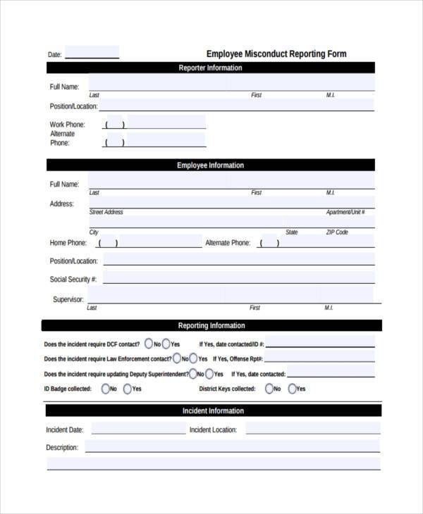 FREE 8+ Sample Employee Misconduct Forms in PDF | MS Word