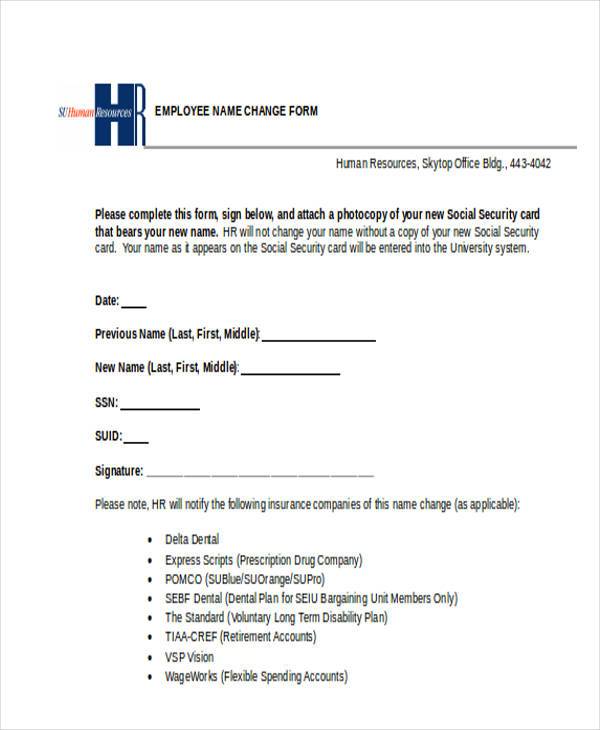 FREE 7+ Sample Employee Name Change Forms in PDF | MS Word