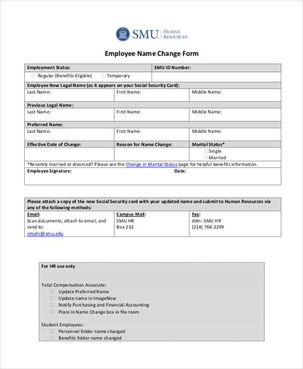 FREE 7+ Sample Employee Name Change Forms in PDF | MS Word