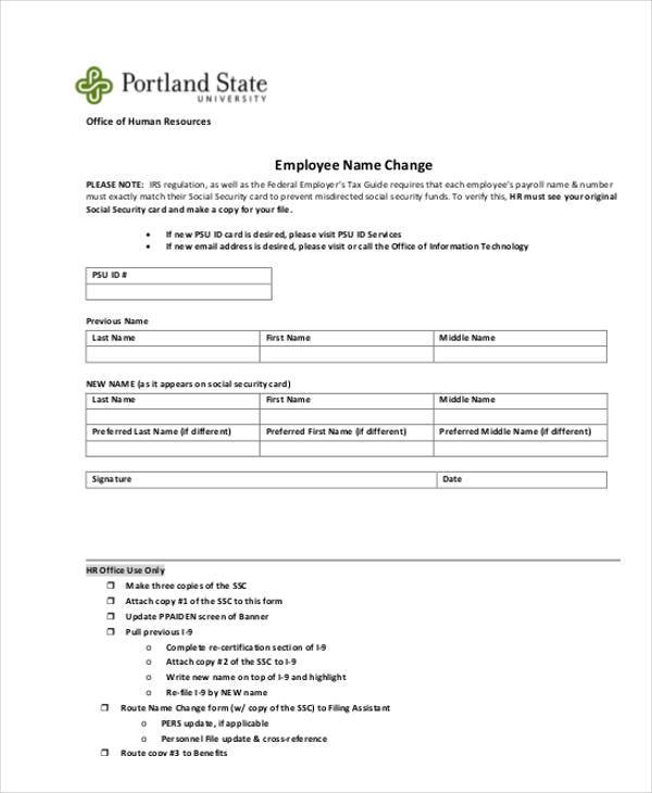FREE 7+ Sample Employee Name Change Forms in PDF | MS Word