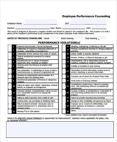 FREE 7+ Sample Performance Counseling Forms in PDF | MS Word