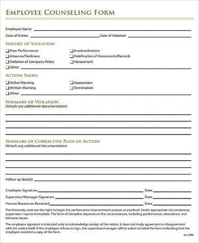 FREE 7+ Sample Performance Counseling Forms in PDF | MS Word