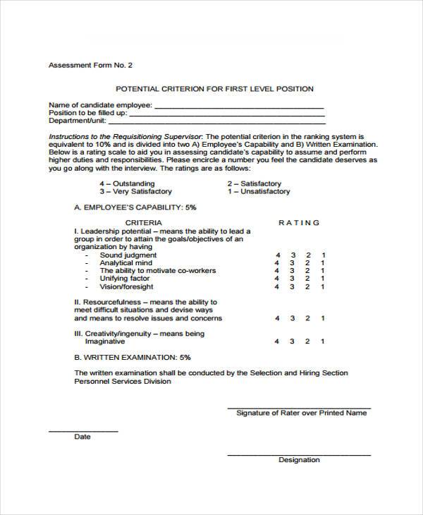 FREE 36+ Assessment Form Samples, PDF, MS Word, Google Docs