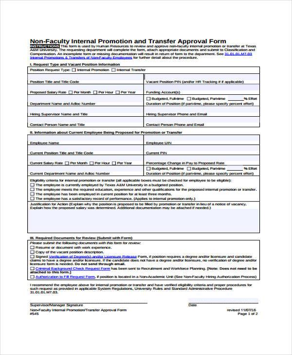 FREE 13+ Employee Promotion Form Samples, PDF, MS Word, Google Docs, Excel