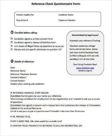 FREE 8+ Sample Reference Questionnaire Forms in PDF | MS Word