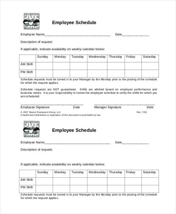 FREE 9+ Sample Employee Availability Forms in PDF | MS Word