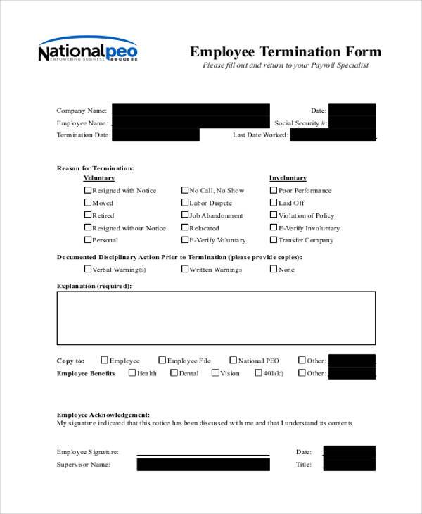 FREE 12+ Employee Termination Form Samples, PDF, MS Word, Google Docs