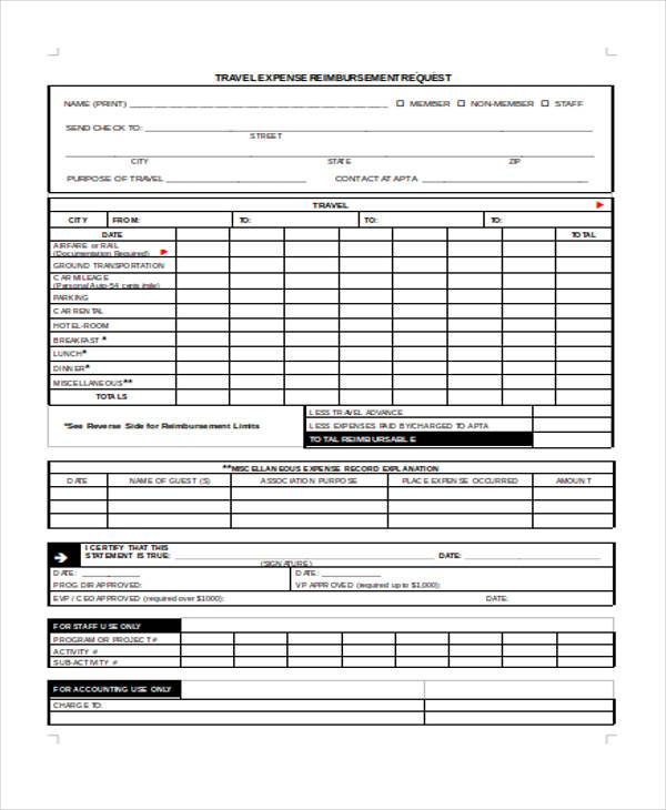 FREE 7+ Sample Employee Expense Reimbursement Forms in PDF | MS Word