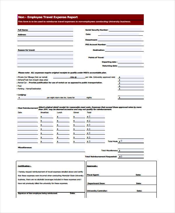 FREE 8+ Sample Employee Expense Forms in PDF | MS Word