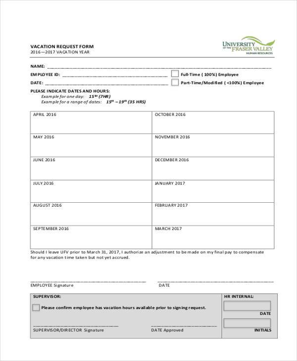 FREE 7+ Sample Employee Vacation Request Forms in PDF | MS Word
