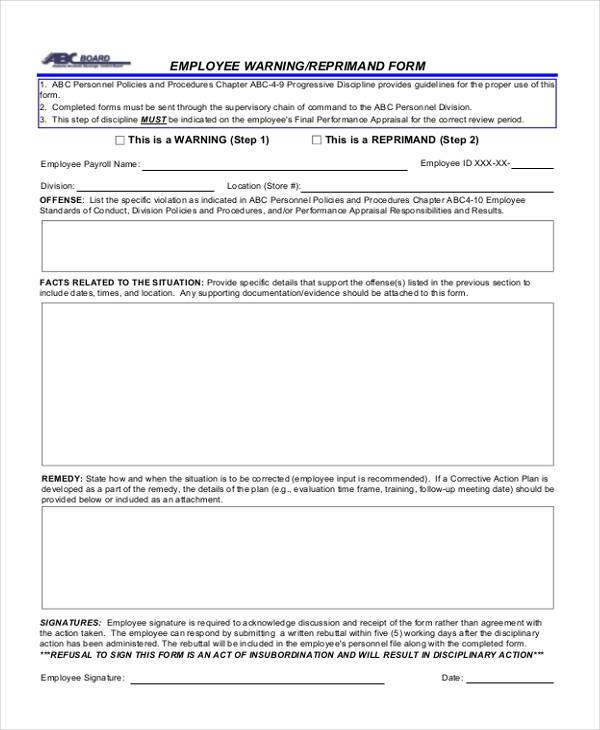FREE 9+ Sample Employee Warning Forms in PDF | MS Word