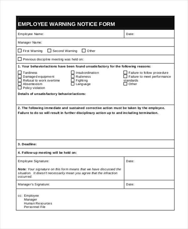 FREE 9+ Sample Employee Warning Forms in PDF | MS Word