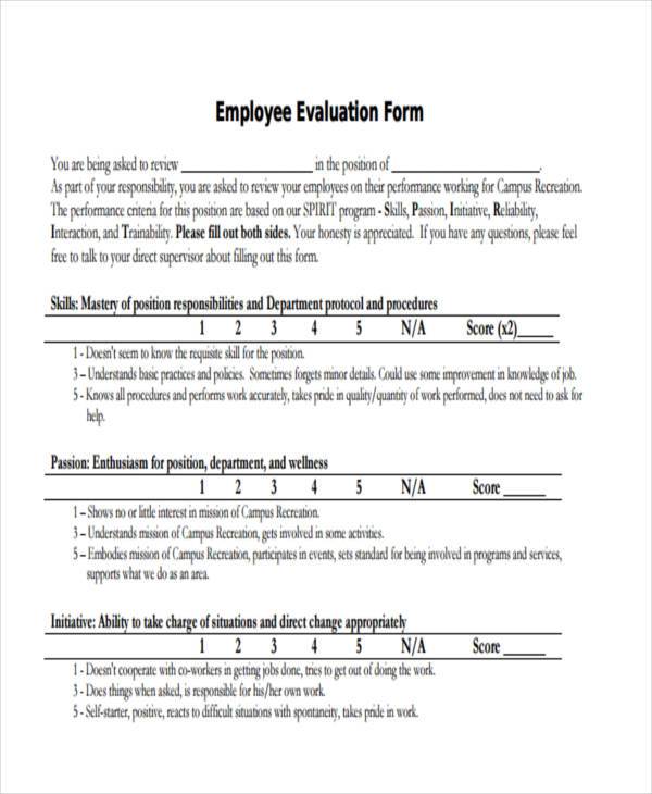 FREE 7+ Work Evaluation Form Samples in PDF